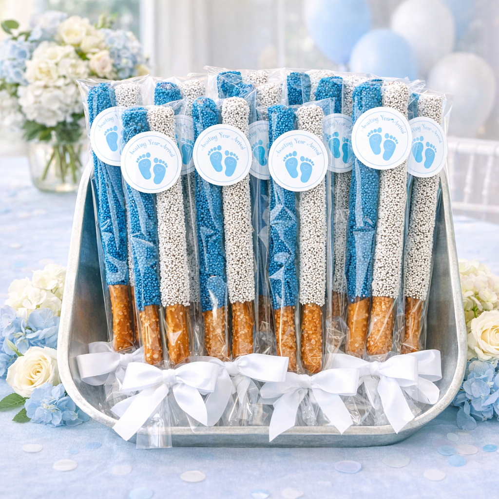 Baby Shower Chocolate Pretzel Rods - Boy – Yummalicious Chocolates