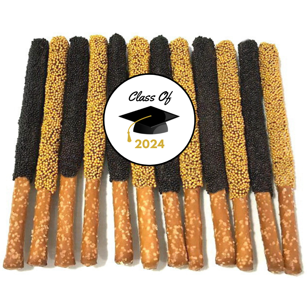 Graduation Chocolate Covered Pretzel Rods – Yummalicious Chocolates