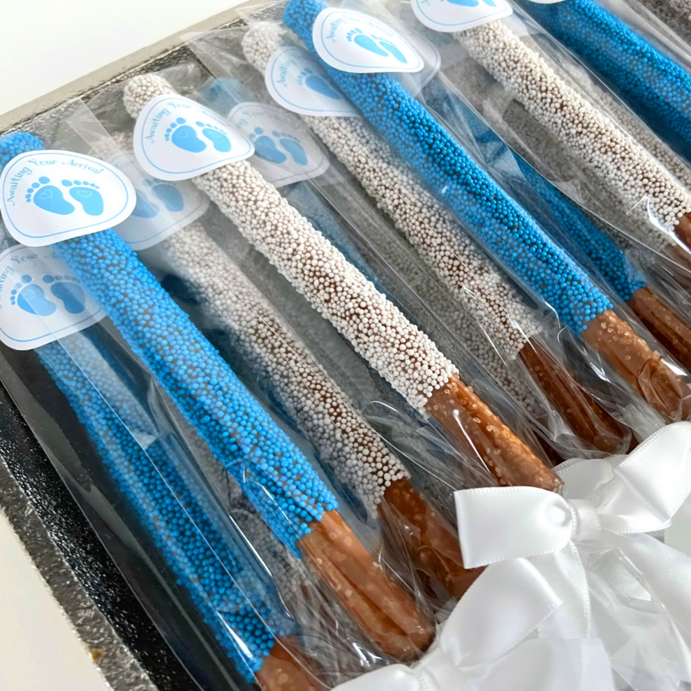 Baby Shower Chocolate Pretzel Rods - Boy – Yummalicious Chocolates