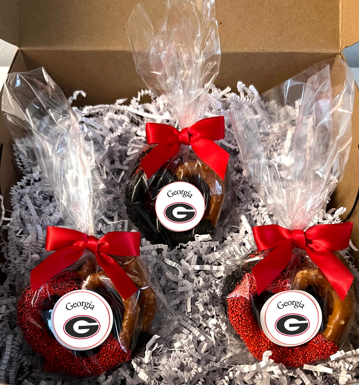 University Georgia Chocolate Covered Pretzels – Yummalicious Chocolates